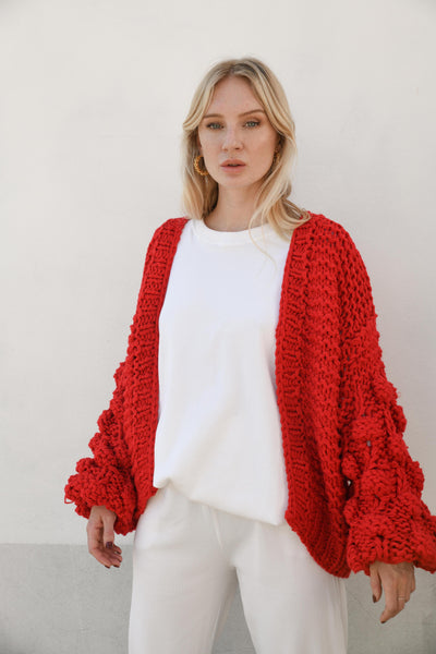 ELEANOR BUBBLE KNIT CARDIGAN- RED – HELLO PARRY